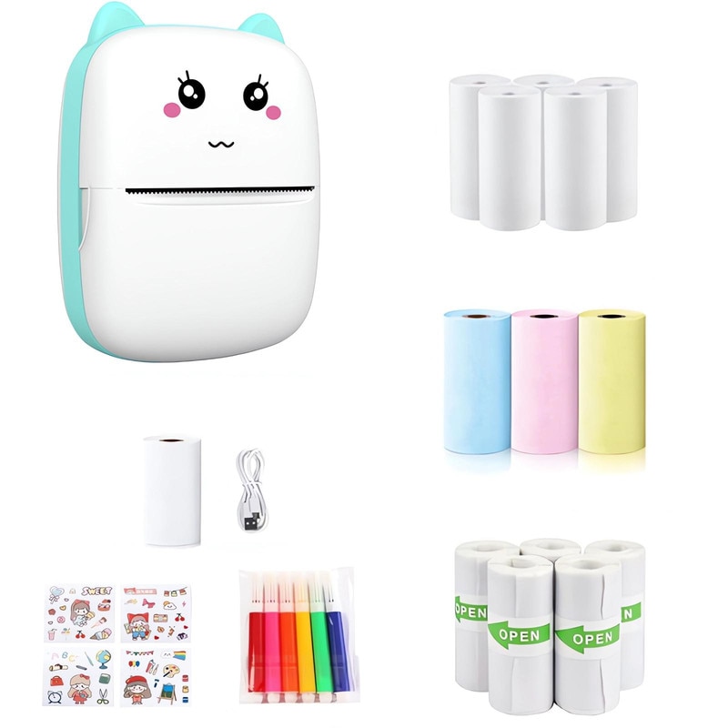 Set Mini imprimanta termica, 57x25mm, Bluetooth, compatibil iOS/Android ...