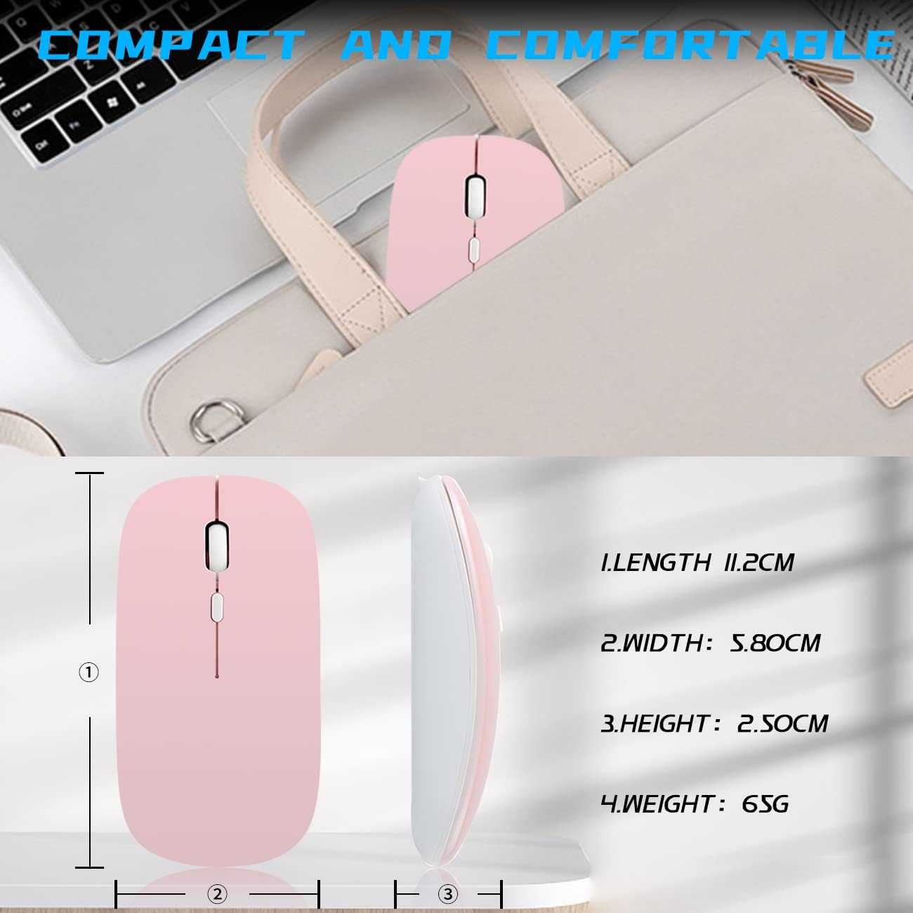Mouse Roz Bluetooth si Wireless, Sigloo, Silent, Slim, DPI ajustabil ...