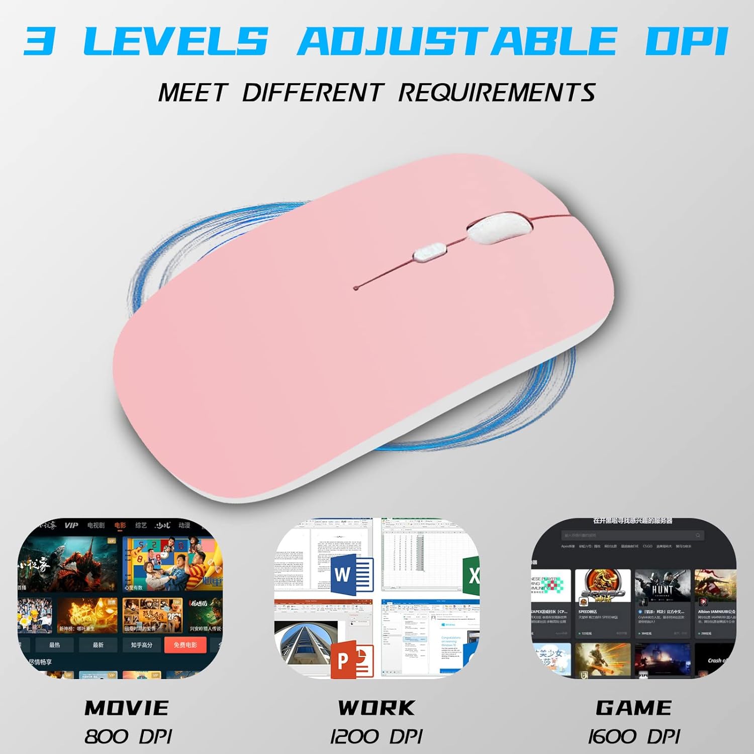 Mouse Roz Bluetooth si Wireless, Sigloo, Silent, Slim, DPI ajustabil ...