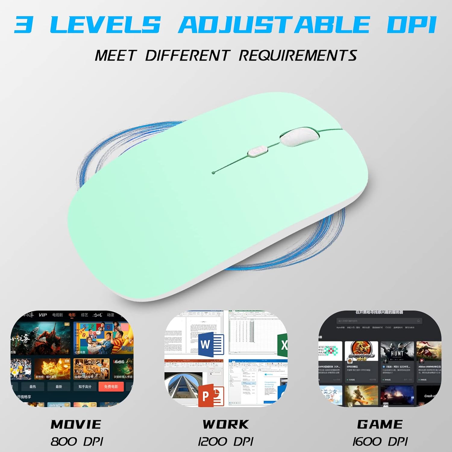 Mouse Verde Bluetooth si Wireless, Sigloo, Silent, Slim, DPI ajustabil ...