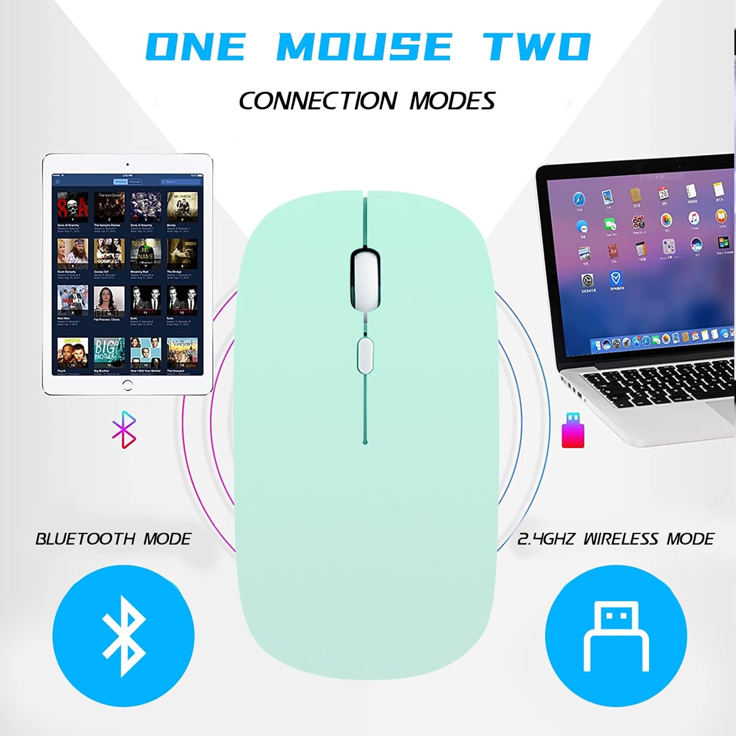 Mouse Verde Bluetooth si Wireless, Sigloo, Silent, Slim, DPI ajustabil ...
