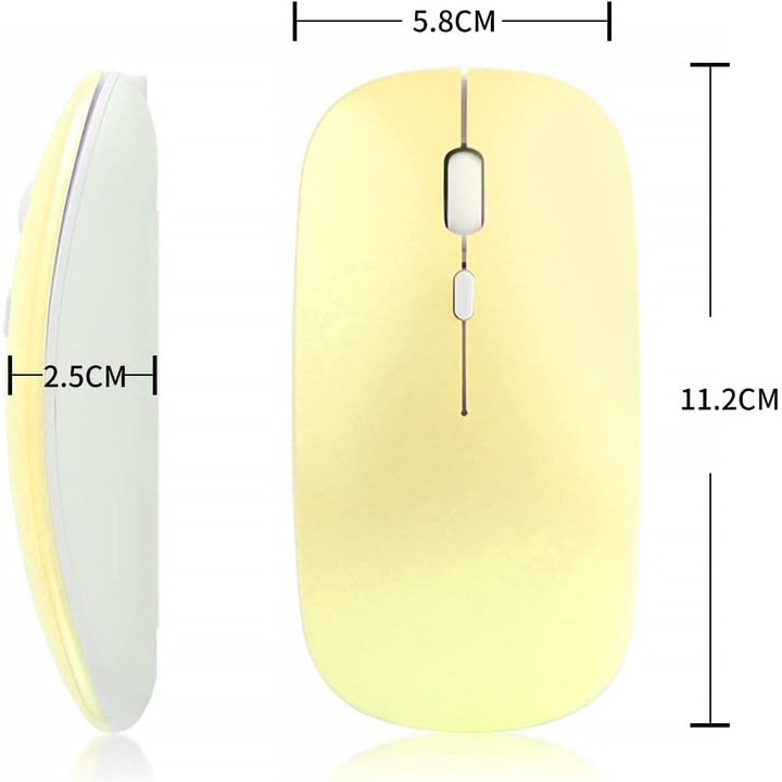 Mouse Galben Bluetooth si Wireless, Sigloo, Silent, Slim, DPI ajustabil ...