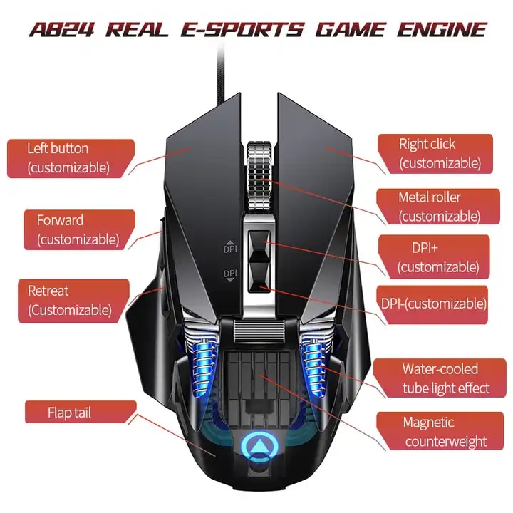 Mouse mecanic de gaming G10, LEFY premium, cu greutate magnetica ...