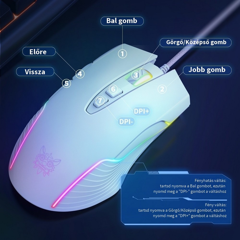 Mouse Gaming Onikuma CW905, RGB, 6400 DPI - alb - eMAG.ro