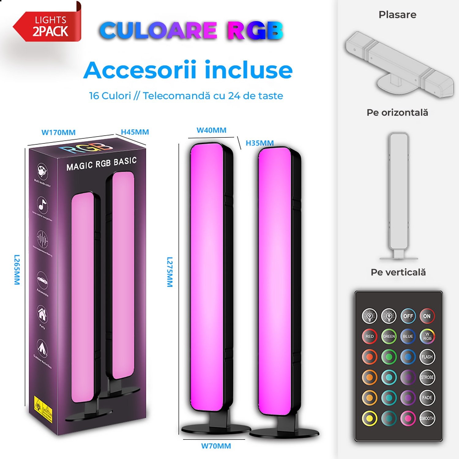 Bare luminoase cu leduri RGB Elindor®, lumina ambientala, cu ...
