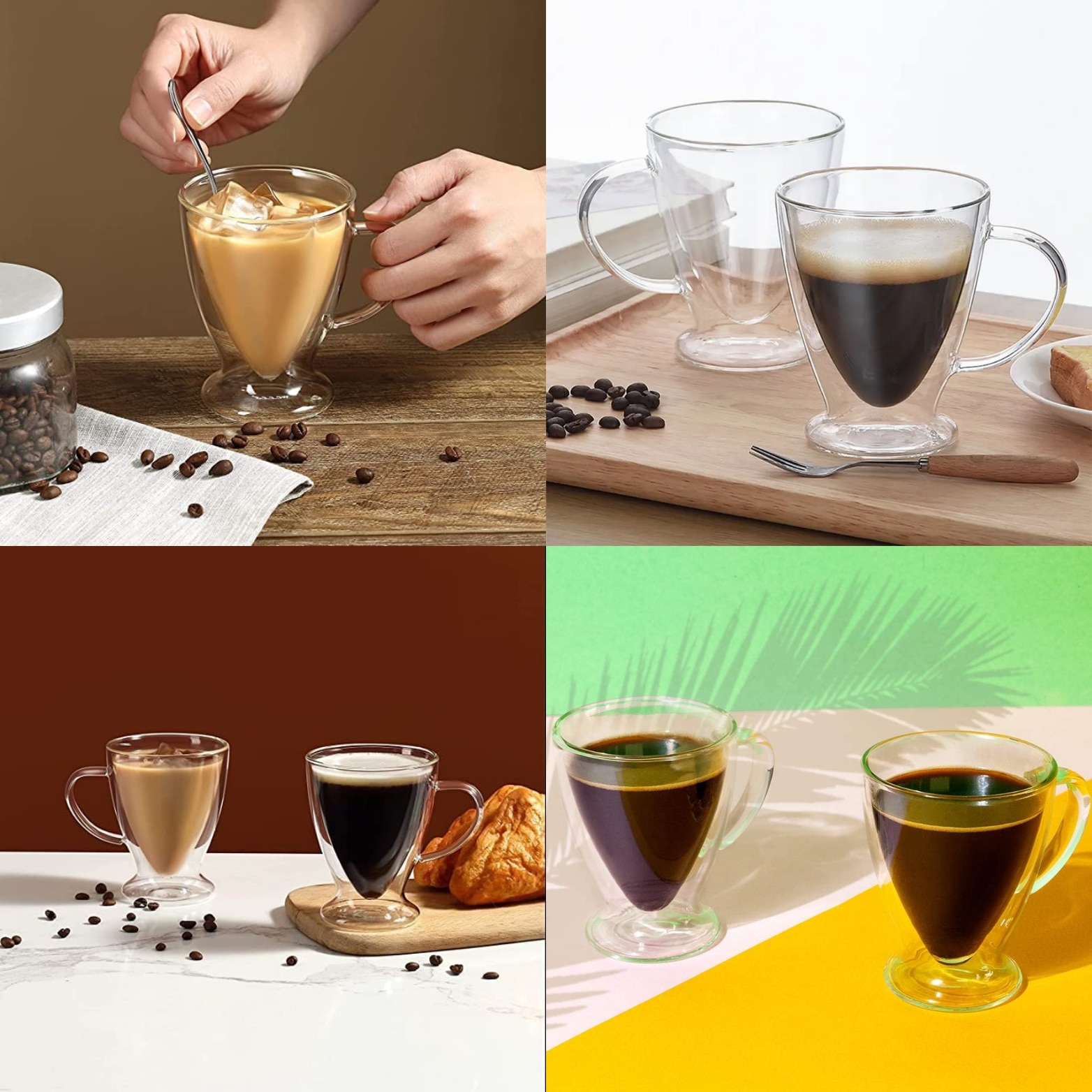 Cana pentru cafea si ceai, cu pereti dubli cu maner, Sticla, rezistenta ...