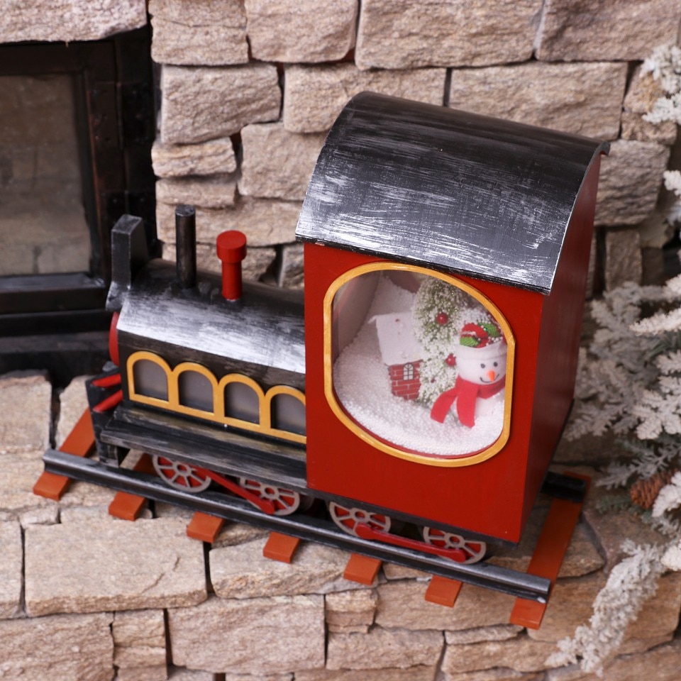 Felinar Muzical cu led si zapada artificiala 51 cm in forma de Trenulet ...