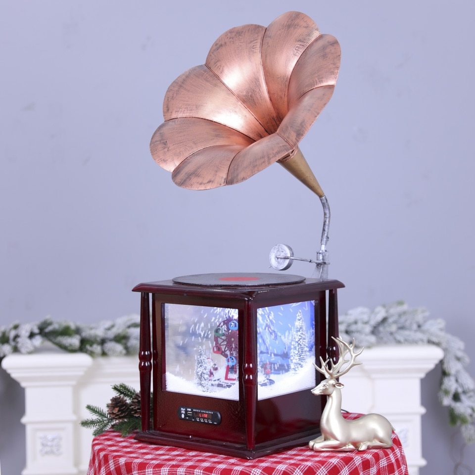 Felinar Muzical cu led si zapada artificiala in forma de Magnetofon ...