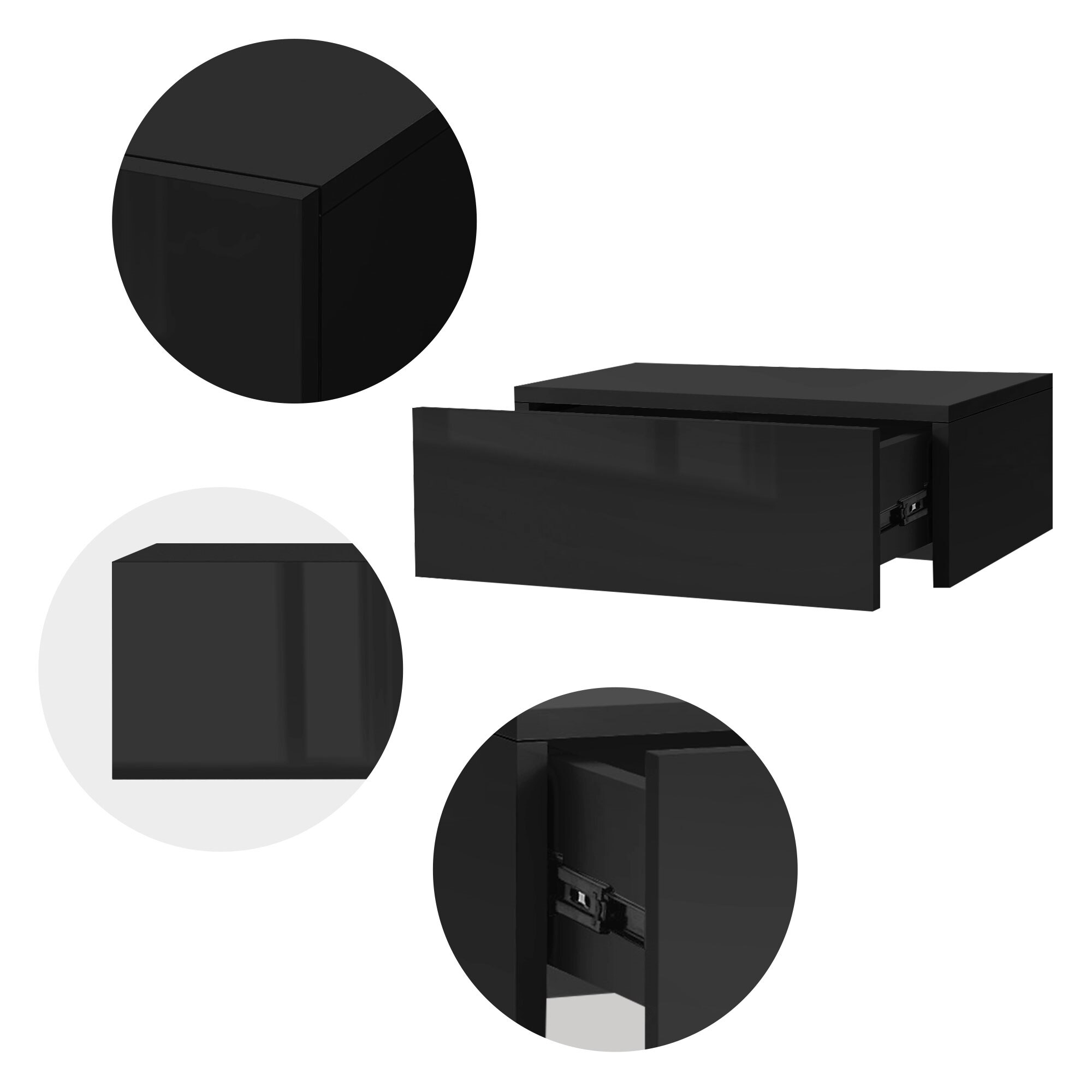 Raft de perete cu sertar ML-Design, 46x30x15cm, mdf pal, negru lucios ...