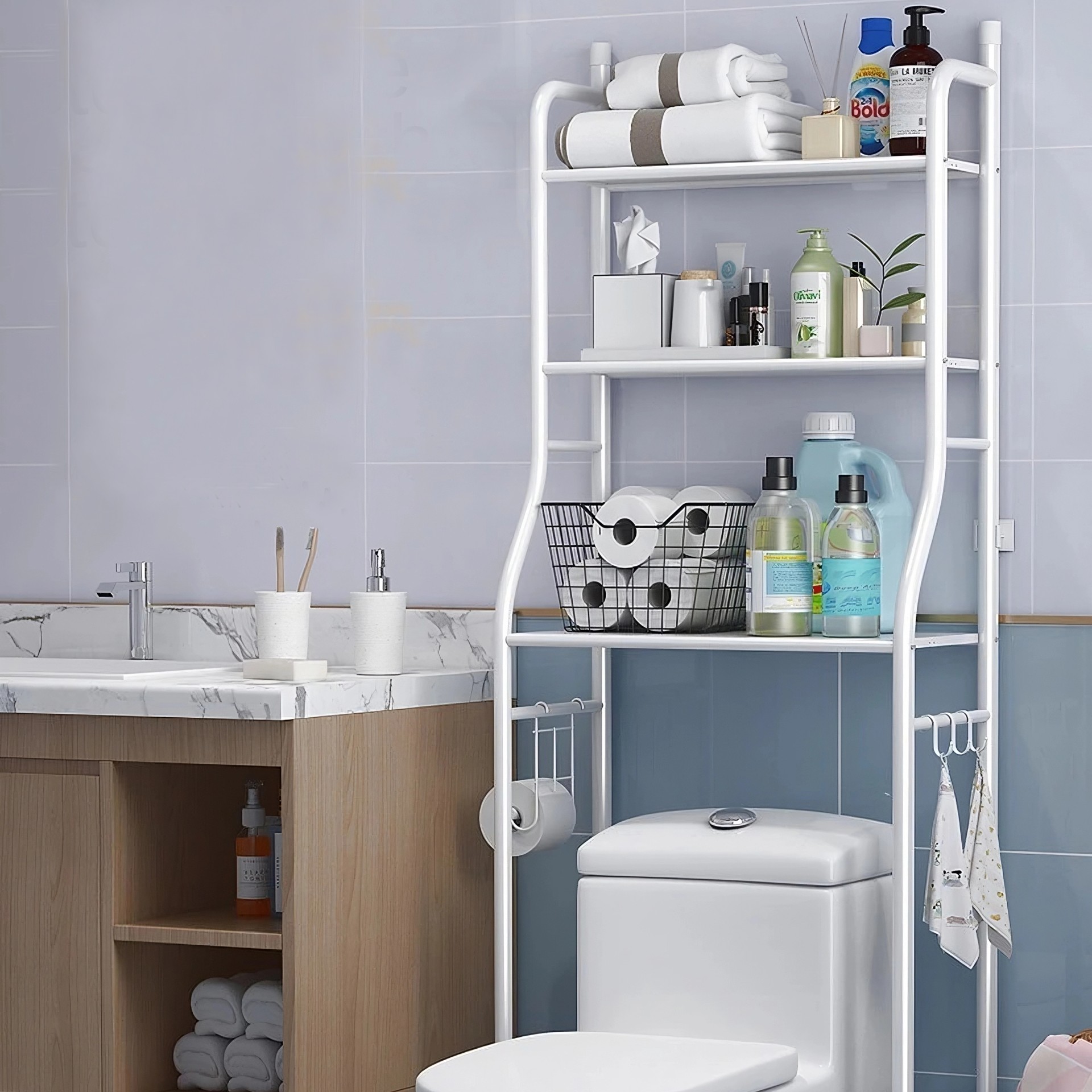 Raft Depozitare Cu Trei Rafturi Peste Toaleta Din Otel Inoxidabil ...