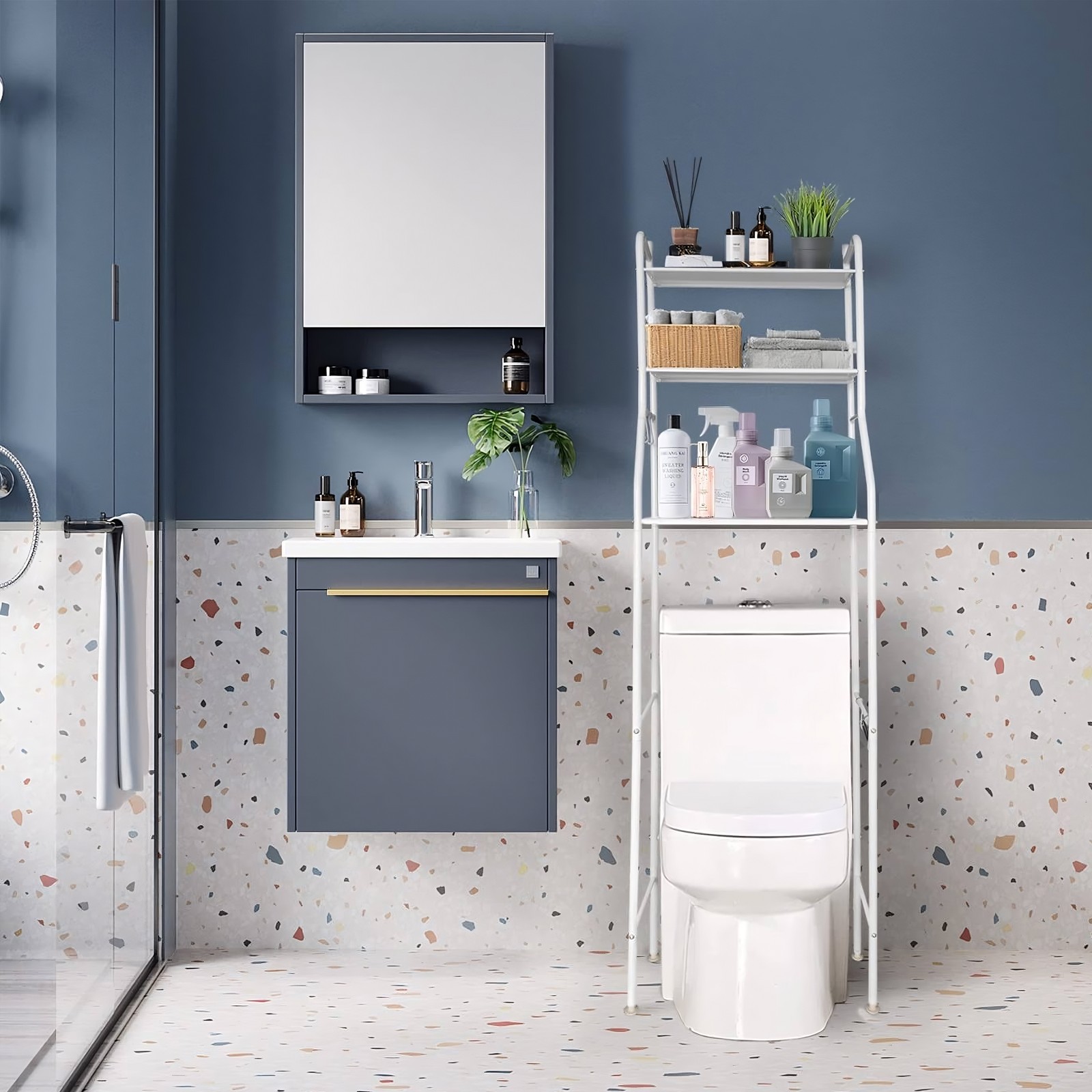 Raft Depozitare Cu Trei Rafturi Peste Toaleta Din Otel Inoxidabil ...