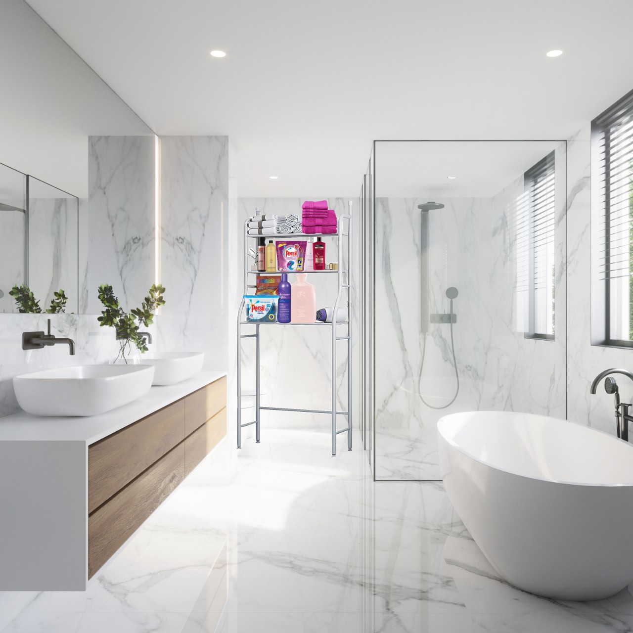 Raft Depozitare Cu Trei Rafturi Peste Toaleta Din Otel Inoxidabil ...