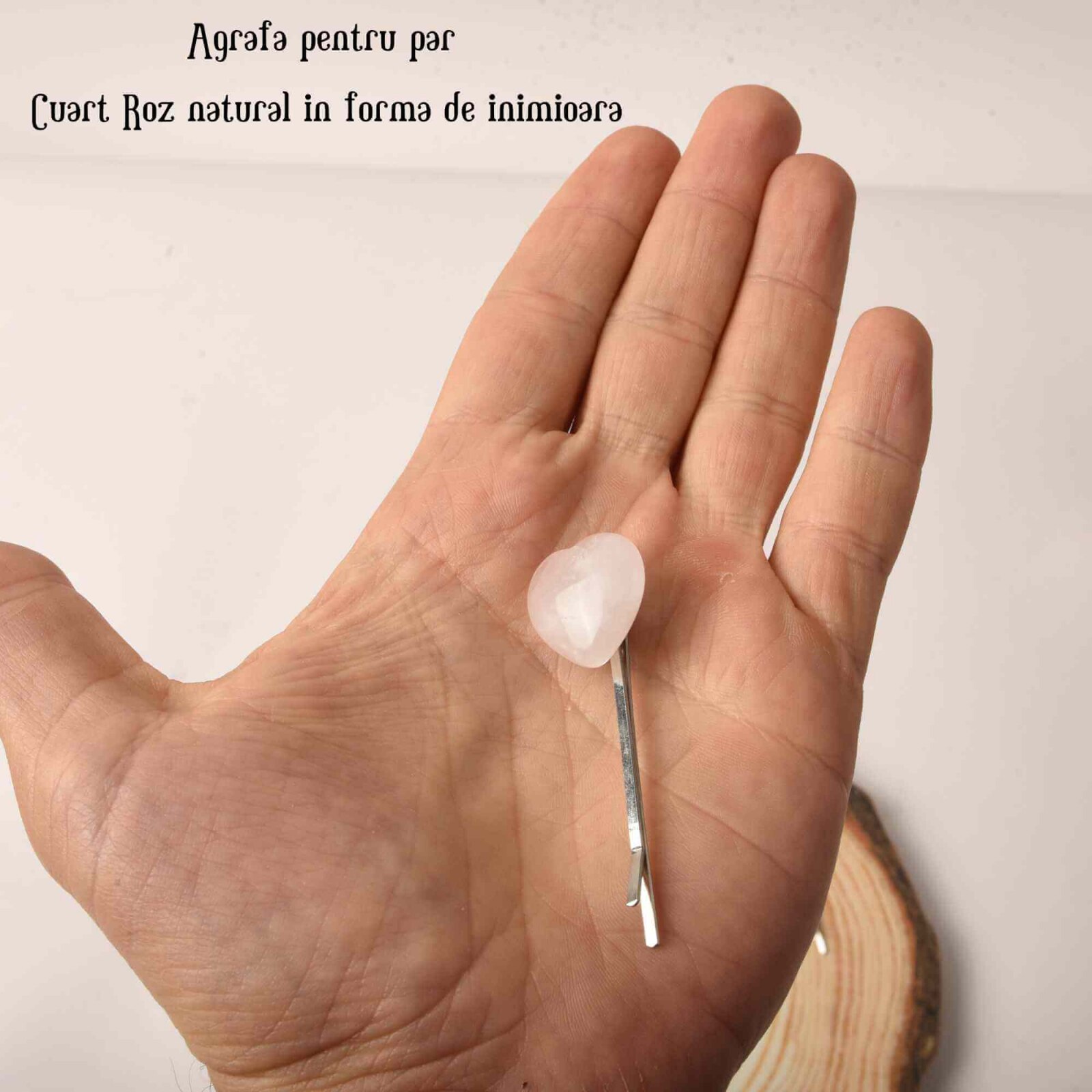 Agrafa de Par cu Inimioara din Cuart Roz - eMAG.ro