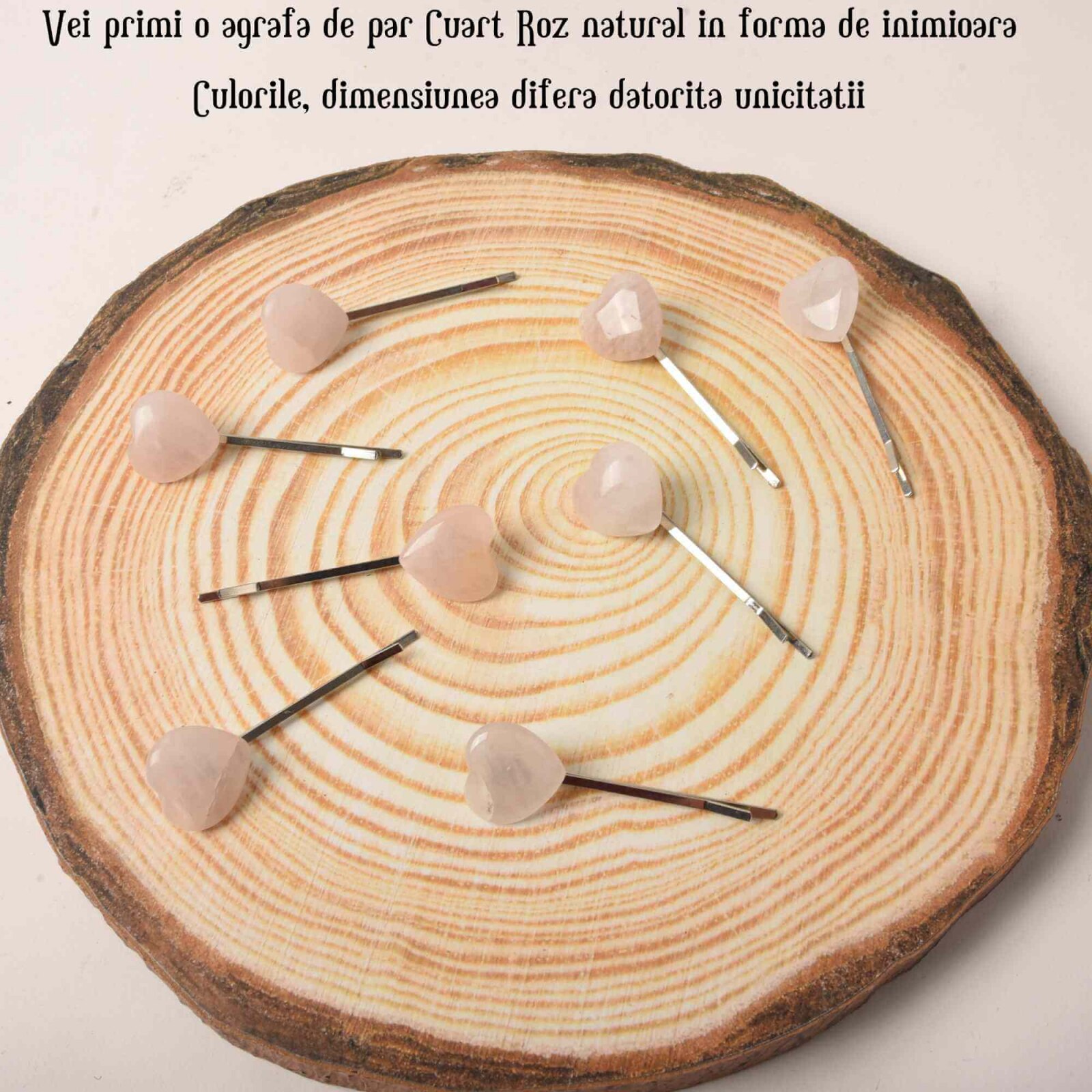 Agrafa de Par cu Inimioara din Cuart Roz - eMAG.ro