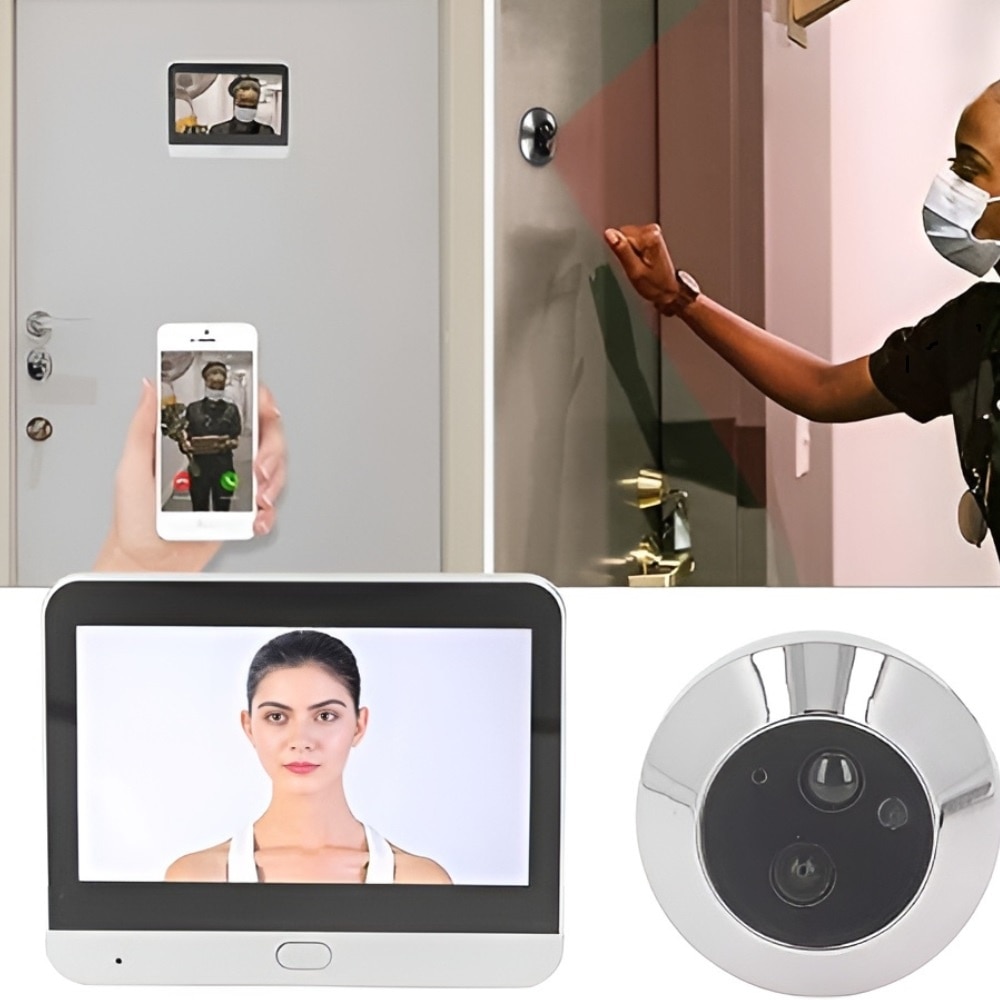 Vizor inteligent cu senzor miscare, fara fir, microfon incorporat ...