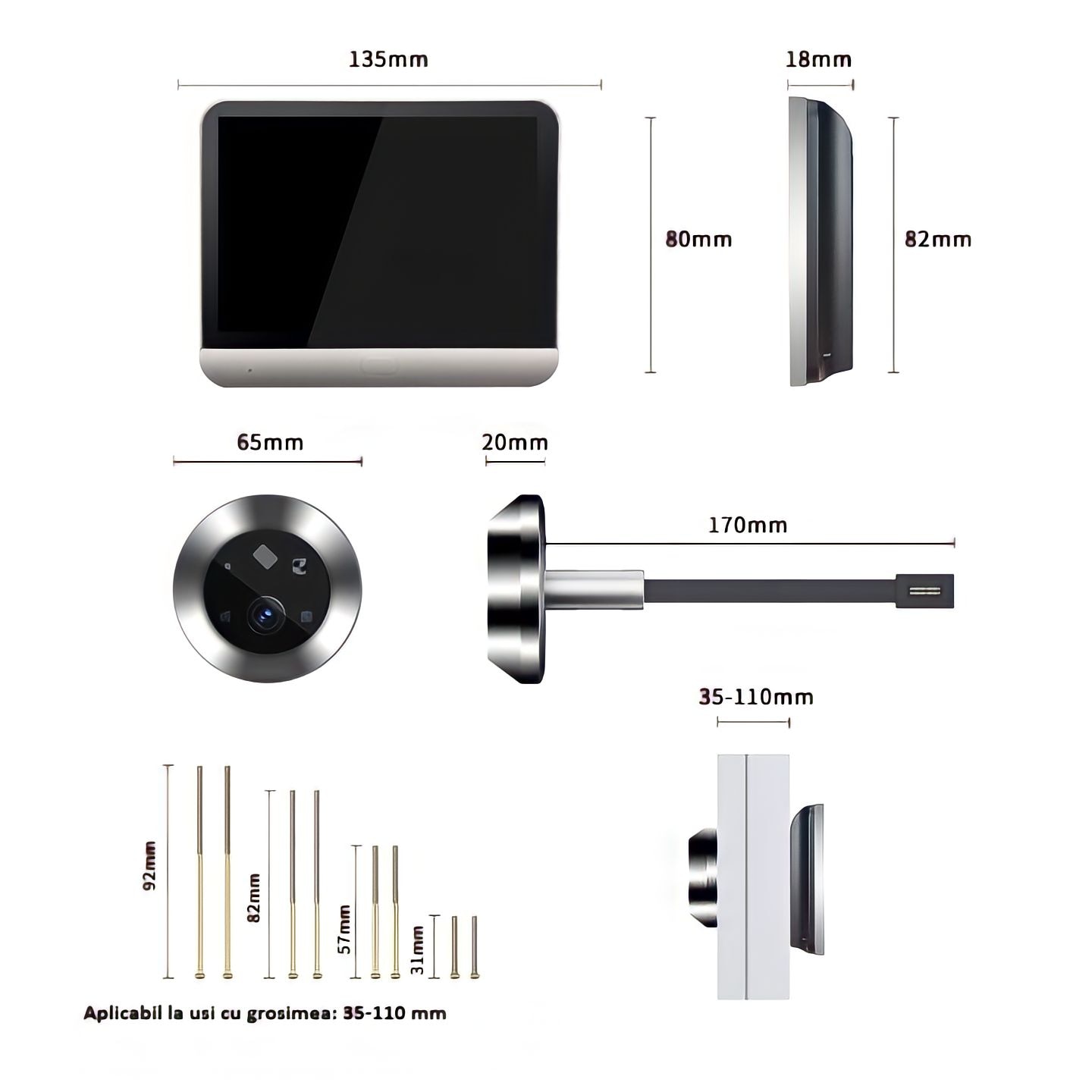 Vizor inteligent cu senzor miscare, fara fir, microfon incorporat ...