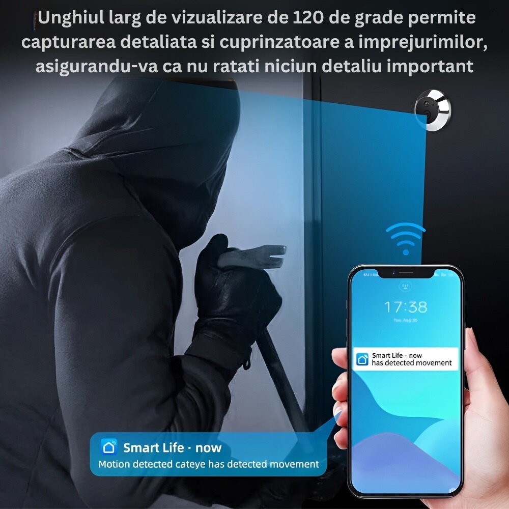 Vizor inteligent cu senzor miscare, fara fir, microfon incorporat ...