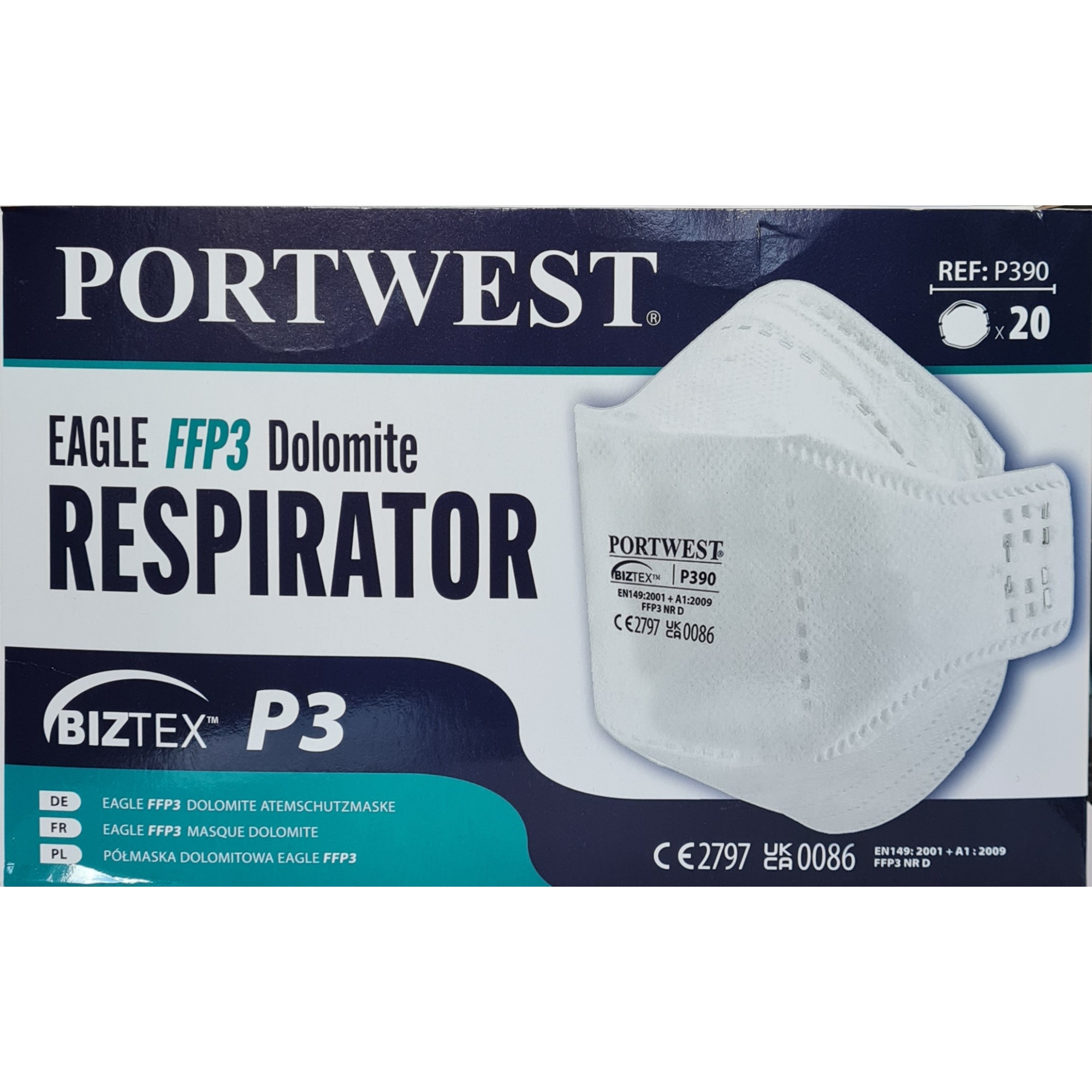Set 20 de masti protectie respiratorie FFP3, fara supapa P390, Portwest ...
