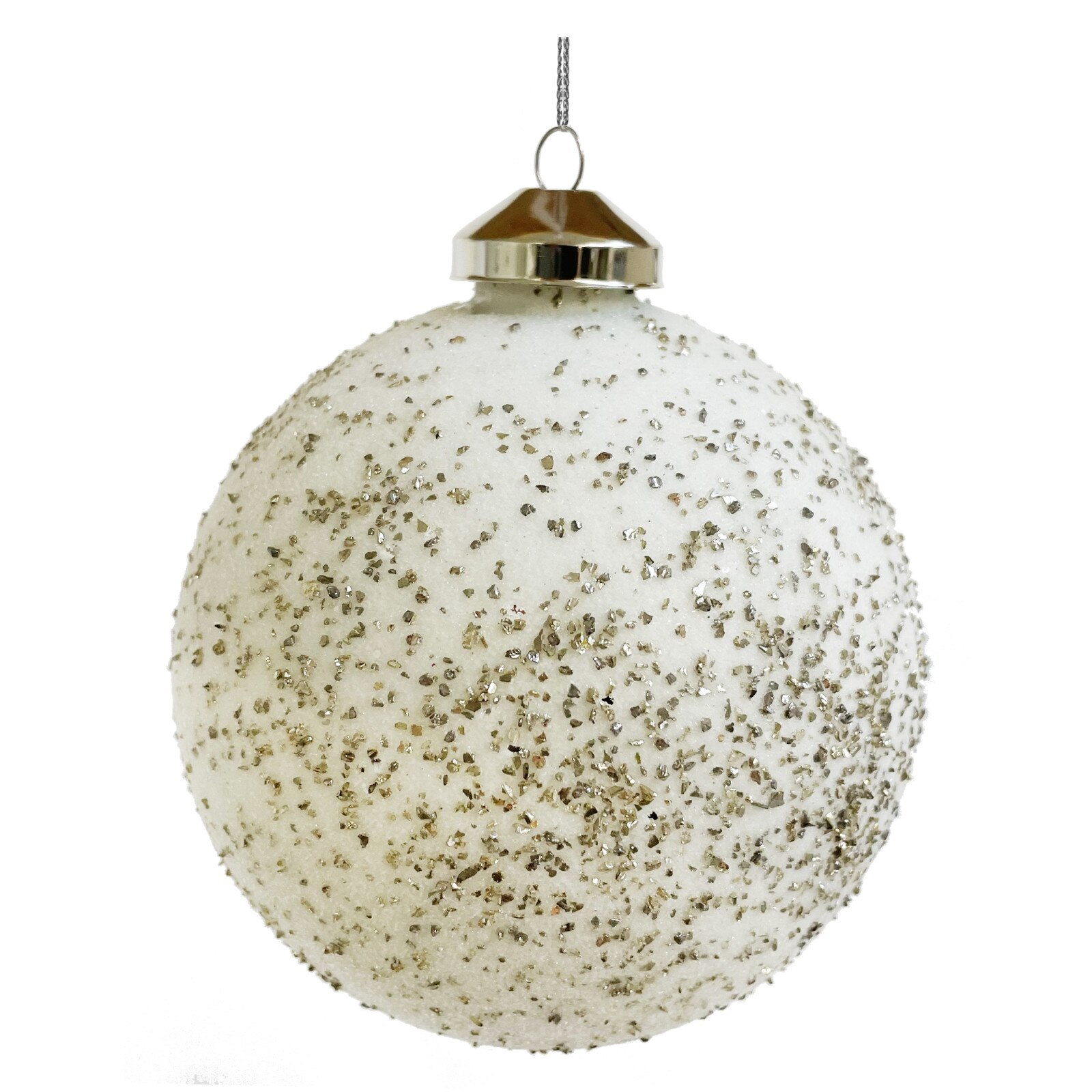 Glob bila de sticla alba cu sclipici argintiu, 10 cm - eMAG.ro