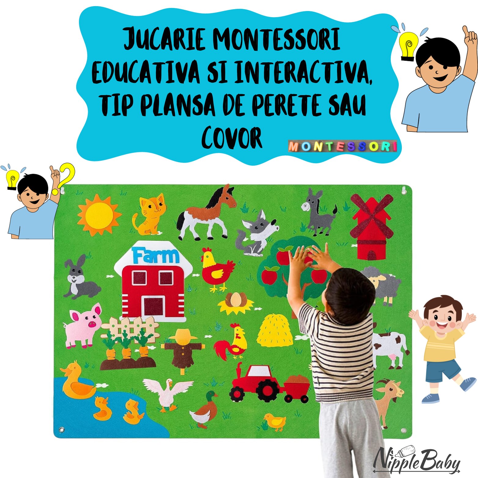 Jucarie Montessori educativa si interactiva, tip plansa de perete cu ...