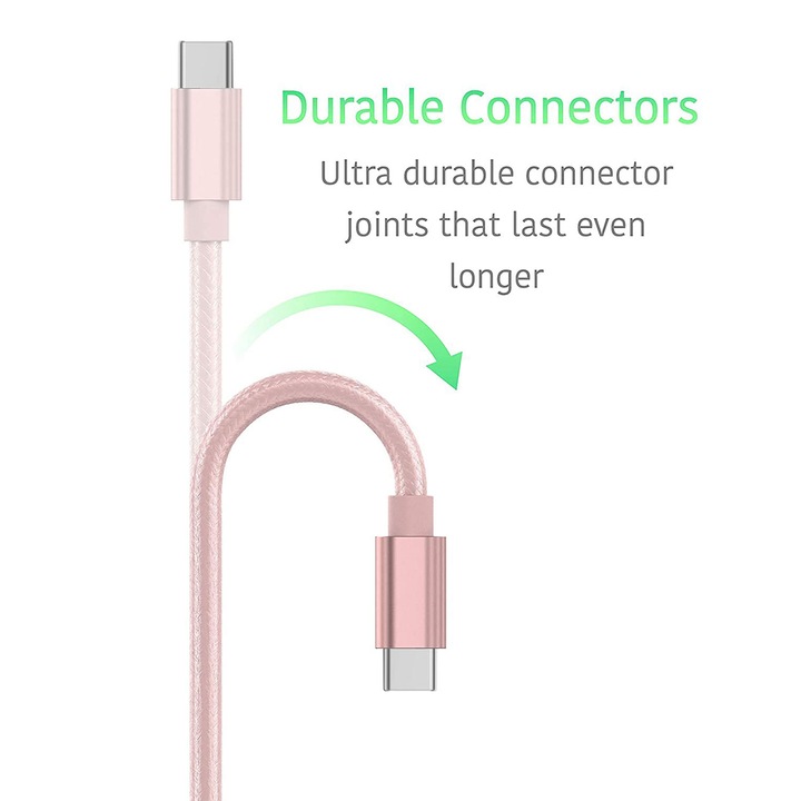 USB-C кабел, Найлон, 2 м, Розов - eMAG.bg