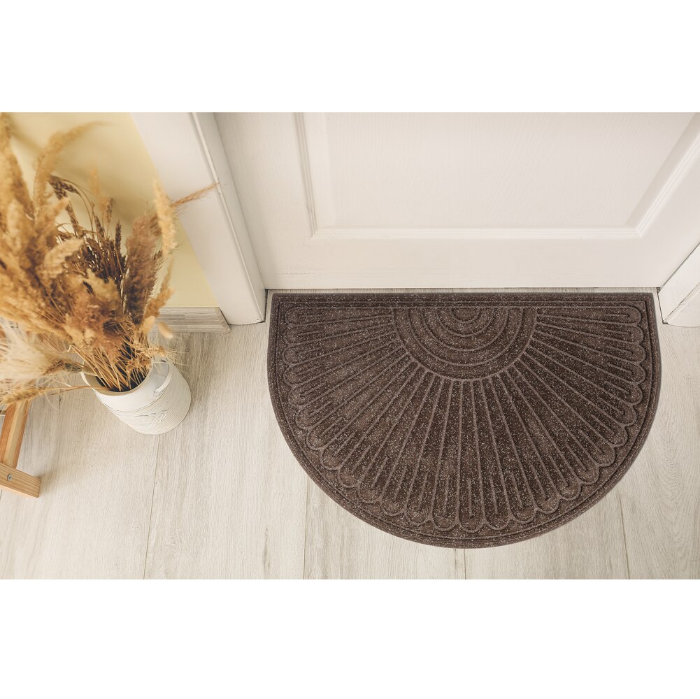 Covor intrare antiderapant Half Moon, semicerc, model abstract, maro ...
