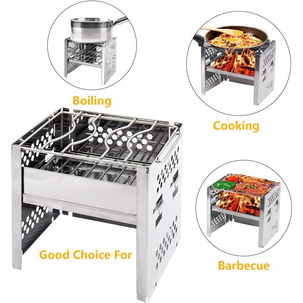 Soba de camping pliabila LLWL, inox, design compact, 155x185x184mm ...