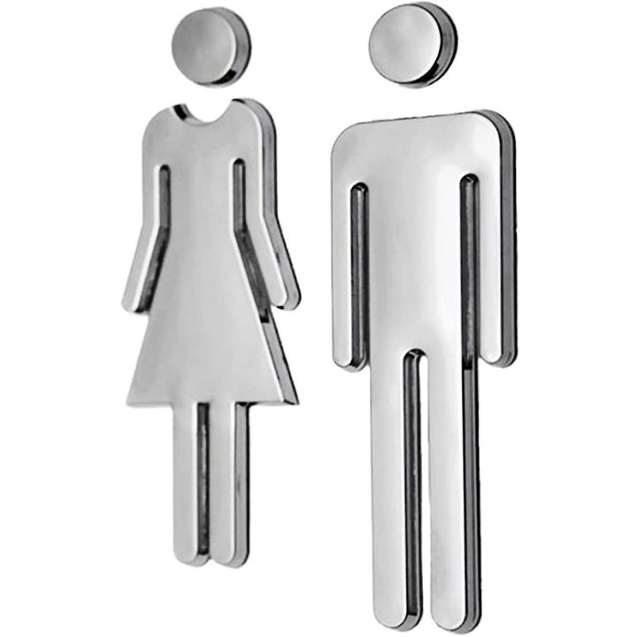 Set 2 semne pentru usa toaleta, Llwl, Inox, 12 cm, Argintiu - eMAG.ro
