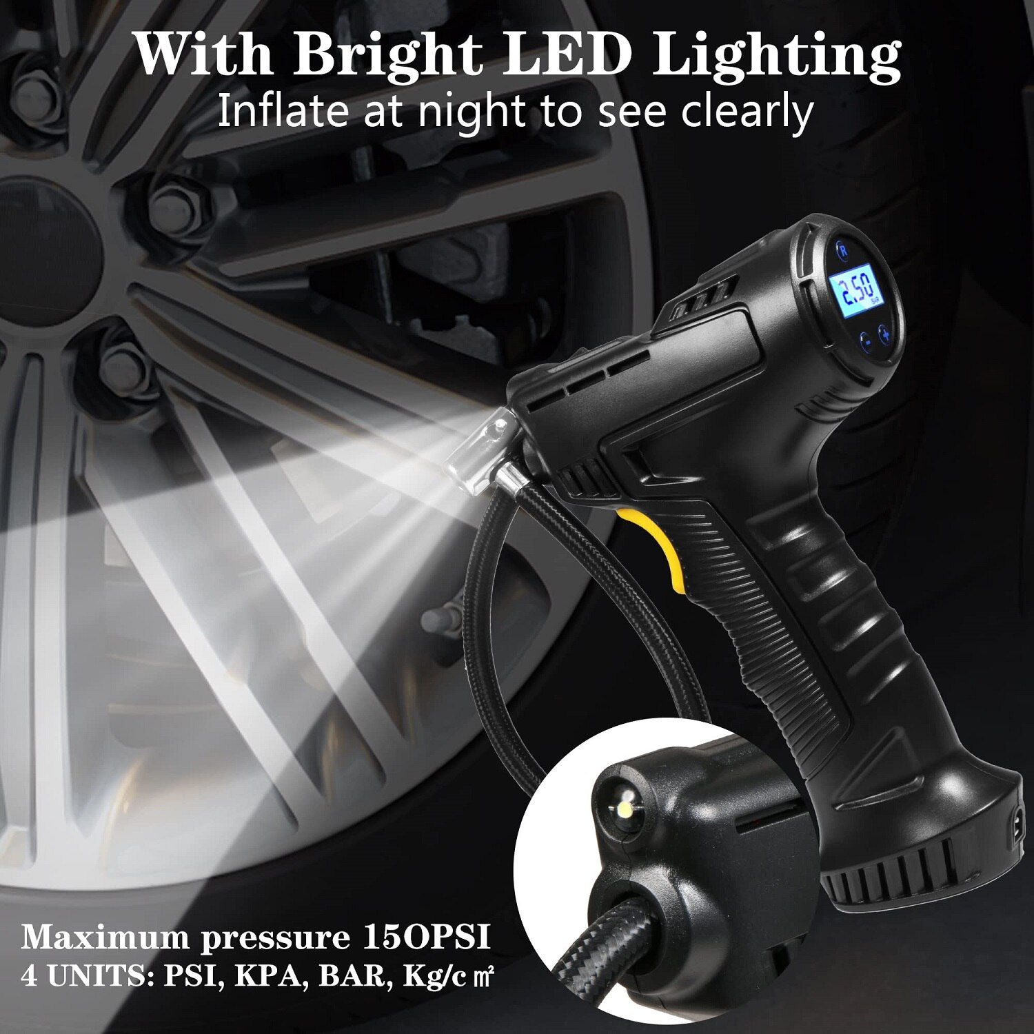 Compresor de aer portabil pentru umflarea anvelopelor, afisaj digital ...