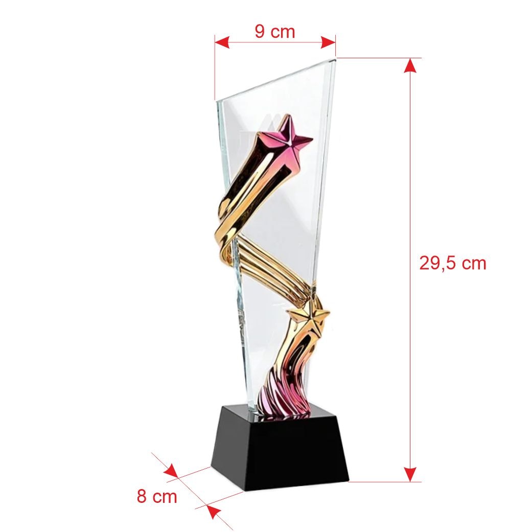 Trofeu premium din sticla, cu elemente aurii “stele”, baza neagra din ...