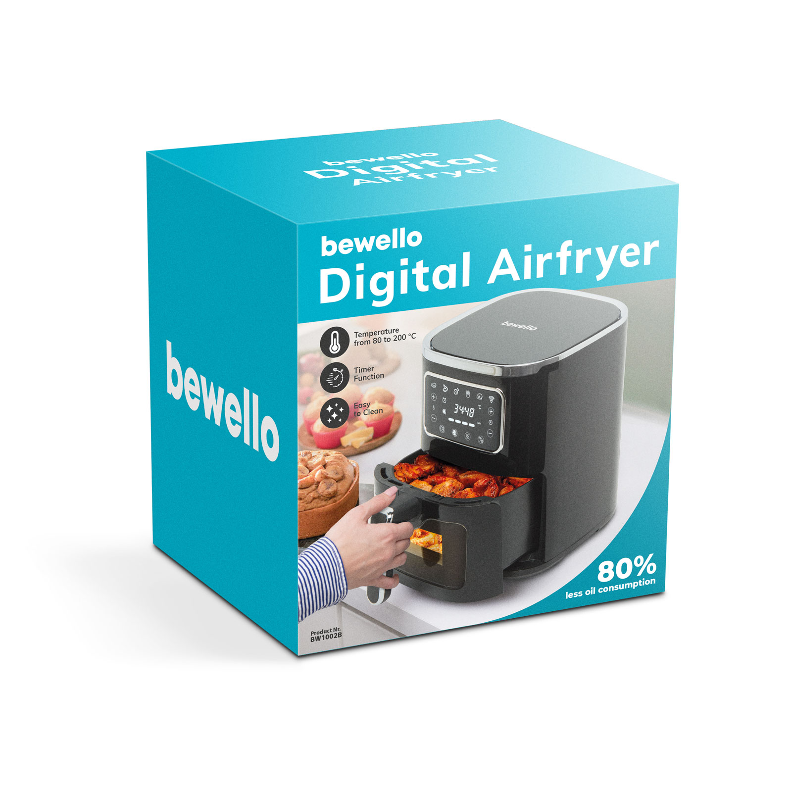 Bewello BW1002B Digitális érintőgombos forrólevegős olaj nélküli sütő ...