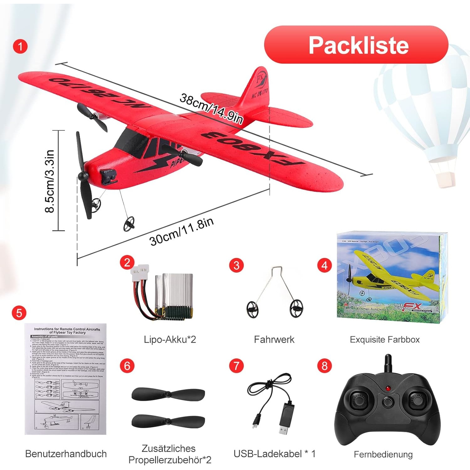 Avion cu telecomanda, WALALLA, USB, Rosu - eMAG.ro