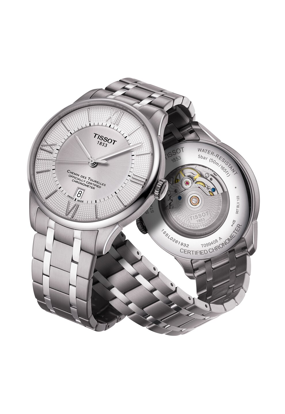 Tissot Ceas argintiu cu mecanism vizibil pe spate Chemin des Tourelles ...