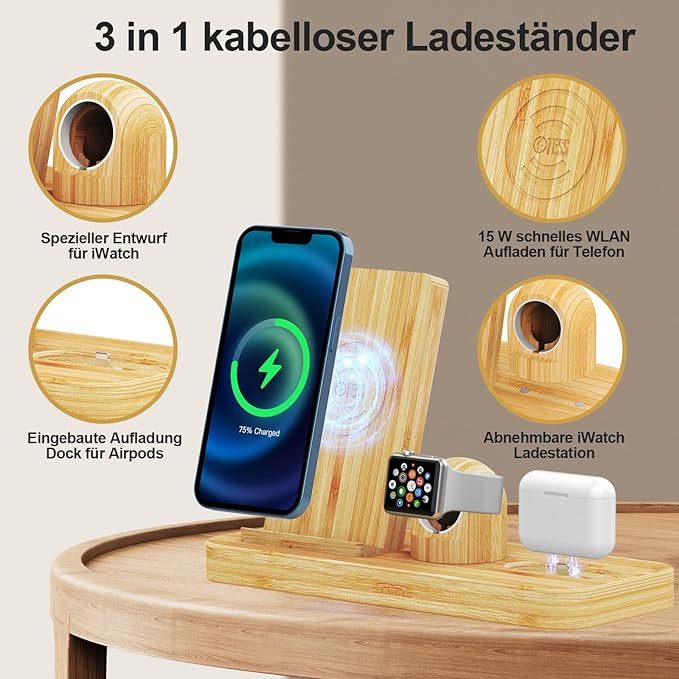 Бамбукова безжична зарядна станция за продукти на Apple - eMAG.bg