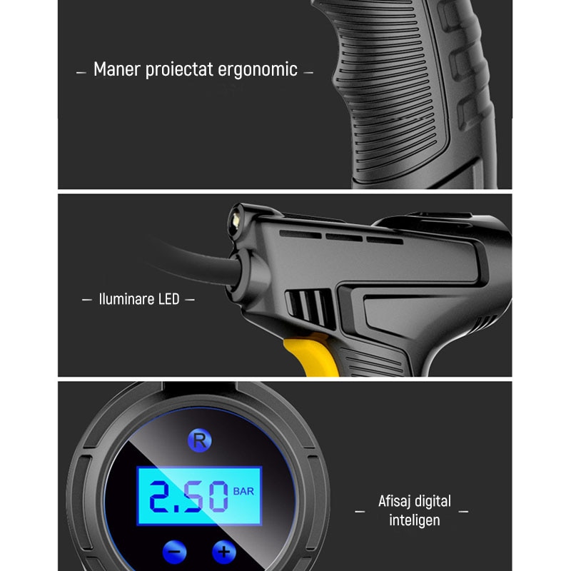 Mini compresor auto portabil tip pistol, Vaxiuja, ABS, Negru - eMAG.ro