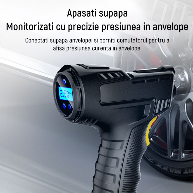 Mini compresor auto portabil tip pistol, Vaxiuja, ABS, Negru - eMAG.ro