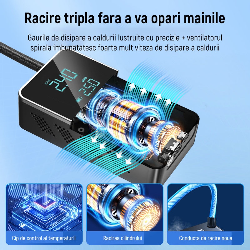 Compresor auto portabil, Vaxiuja, ABS, 145 x 80 x 46 mm, Wireless, 150 ...