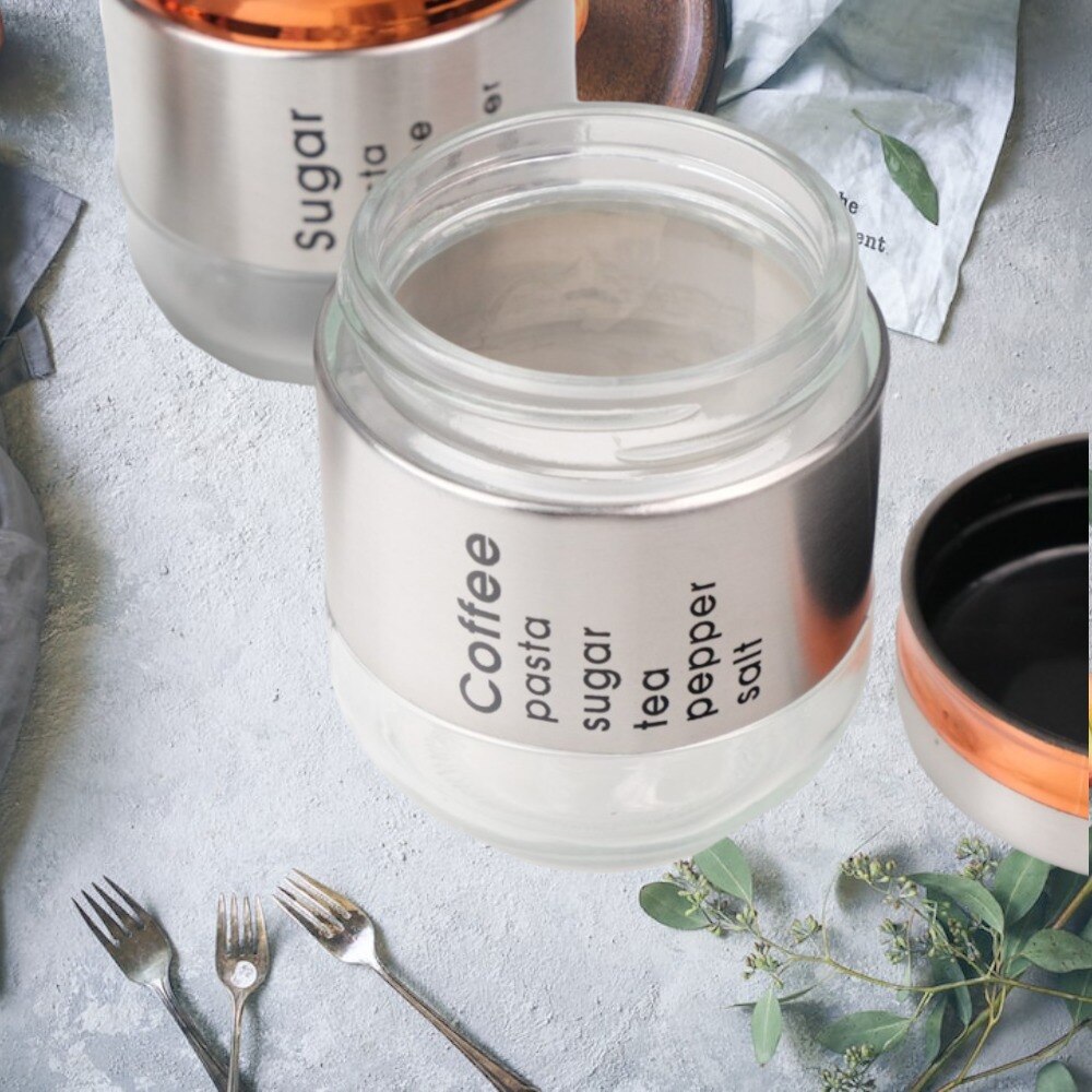 Set 3 borcane pentru condimente, ceai, zahar, paste, material sticla si ...