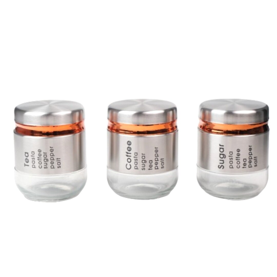 Set 3 borcane pentru condimente, ceai, zahar, paste, material sticla si ...