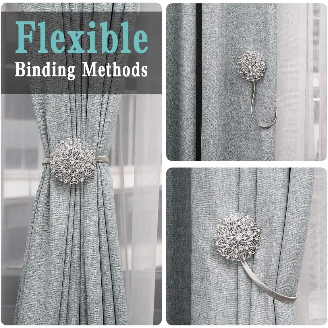 Set 2 cleme pentru perdele cu catarama magnetica, Sunmostar, Aliaj ...