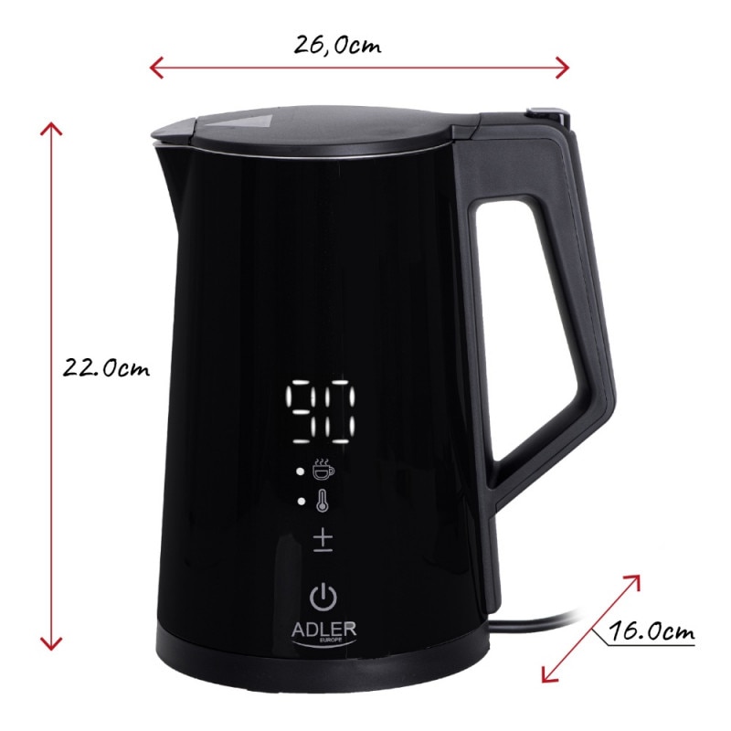 Електрическа кана Adler AD 1345, Дигитална, 40-100 C, 2200W, 1.7L ...