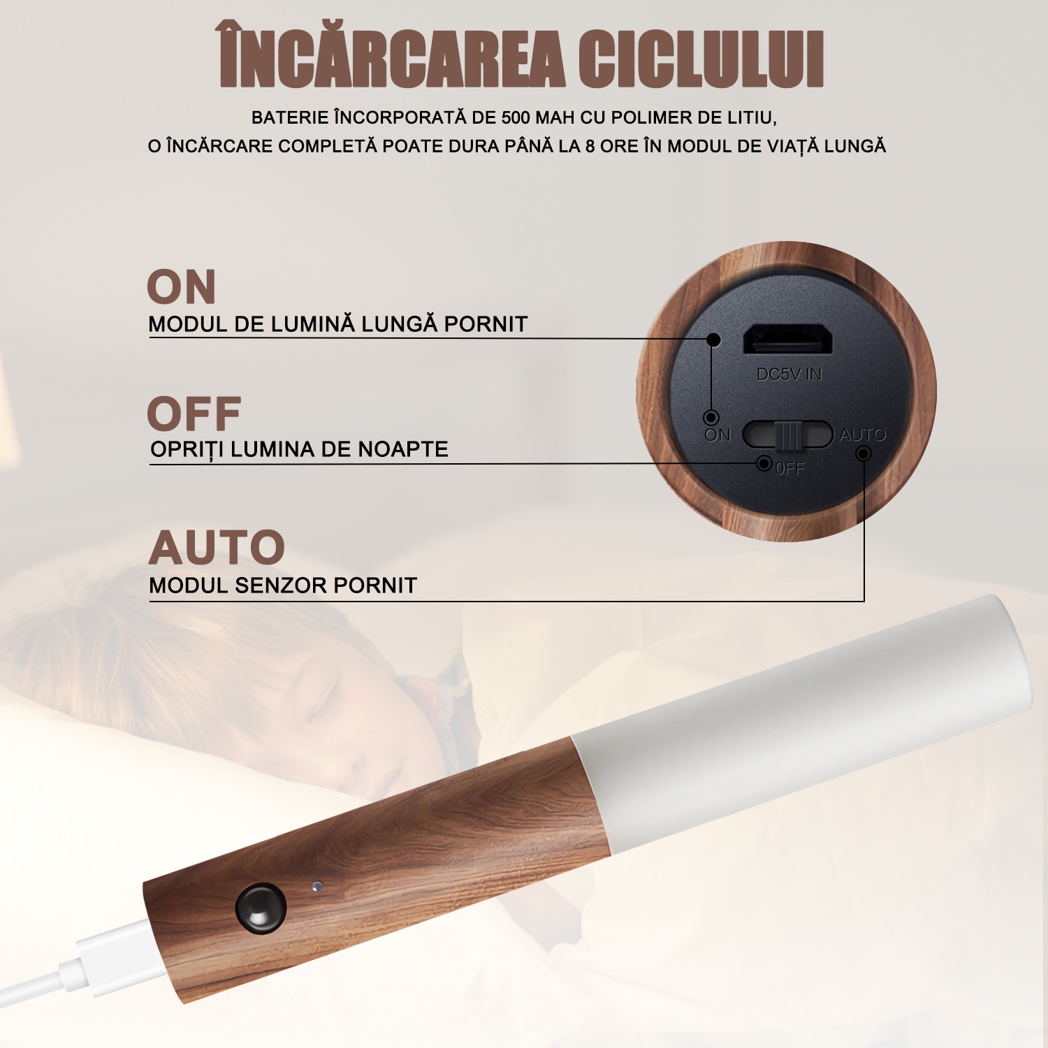 Lampa LED cu senzor de lumina si miscare, Xinxu, suport magnetic ...