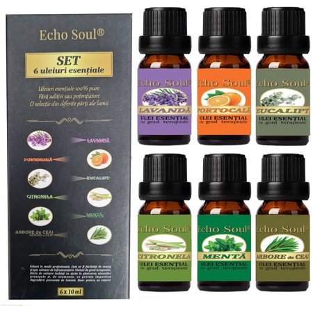 Set 6 Uleiuri esentiale aromaterapie, lavanda, portocala, eucalipt ...