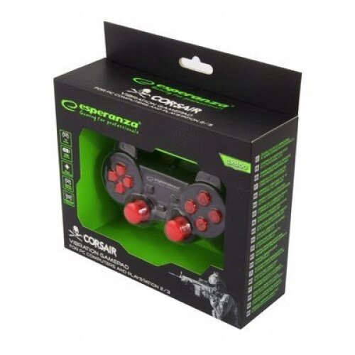 Controller fara fir, Esperanza, PC/PS3/PS2, USB, Negru/Rosu - eMAG.ro