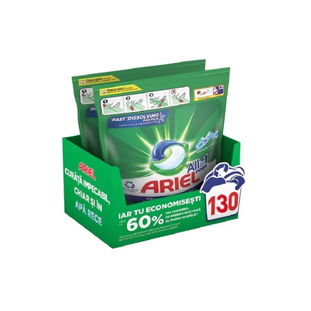 Detergent de rufe capsule Ariel All in One PODS Mountain Spring, 2x65 buc, 130 spalari - eMAG.ro