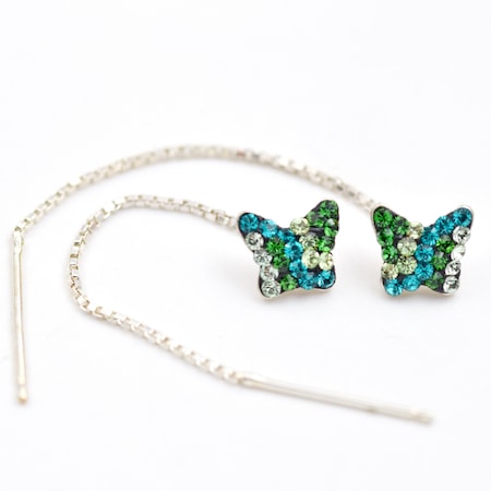 Cercei cu lantior Swarovski Green Butterfly, Fluturasi - Argint 925 ...