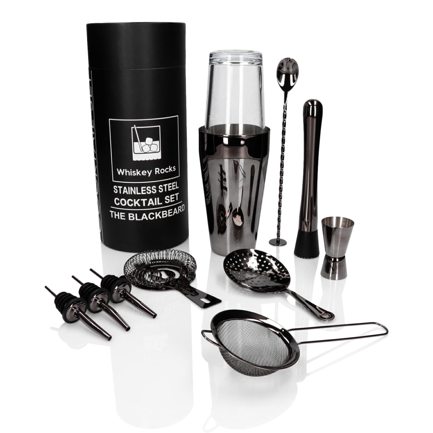 Set barman intr-un tub, 11 elemente, negru lucios - eMAG.ro