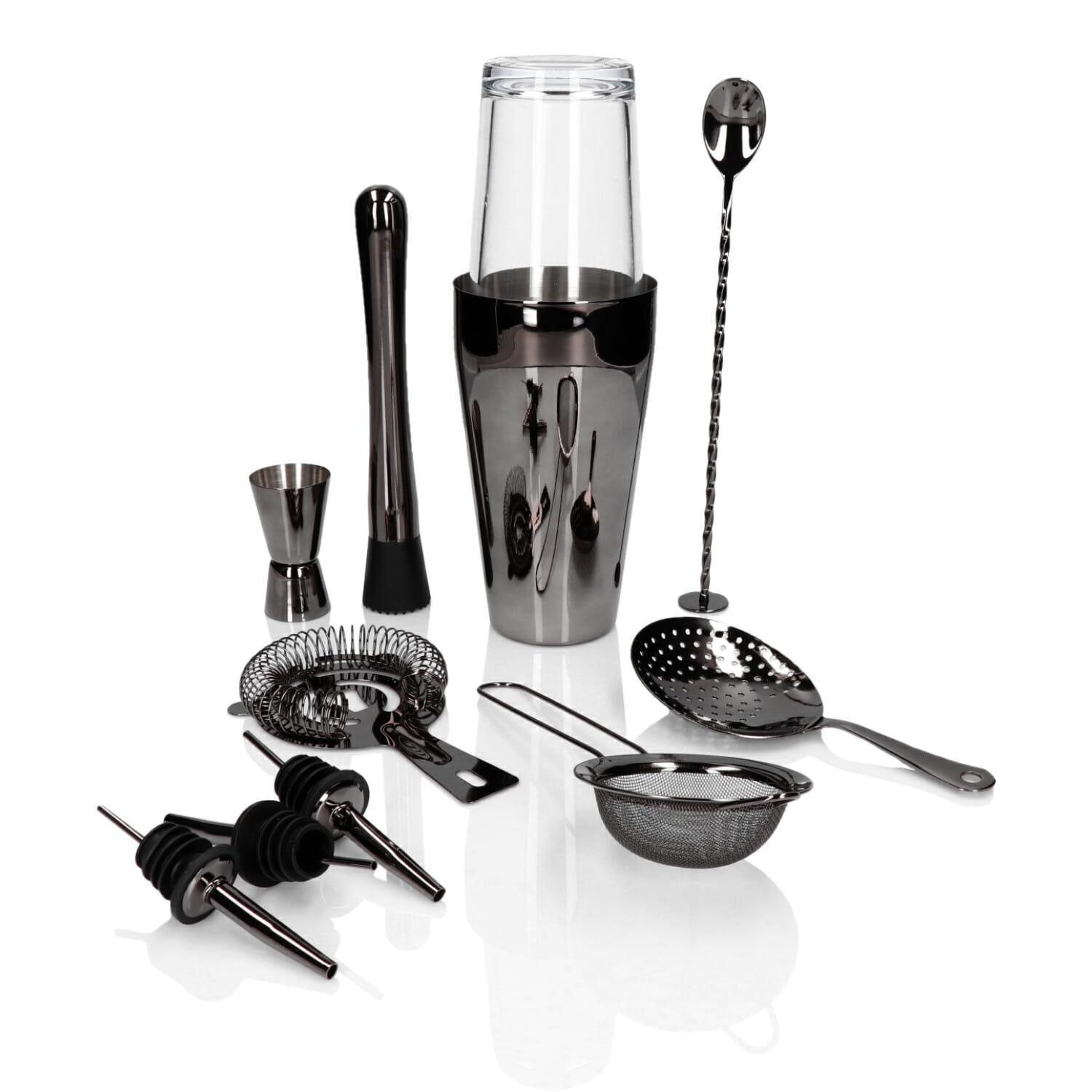 Set barman intr-un tub, 11 elemente, negru lucios - eMAG.ro