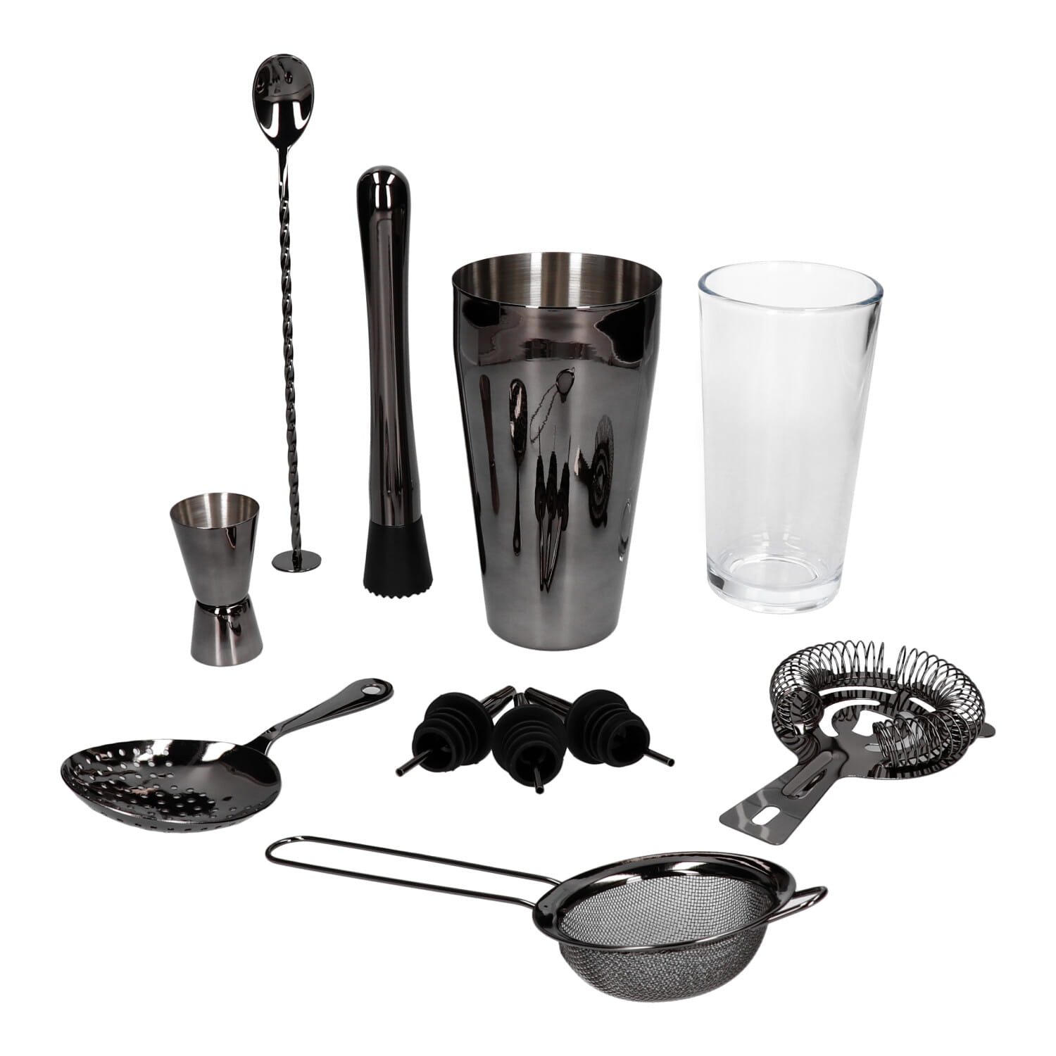 Set barman intr-un tub, 11 elemente, negru lucios - eMAG.ro