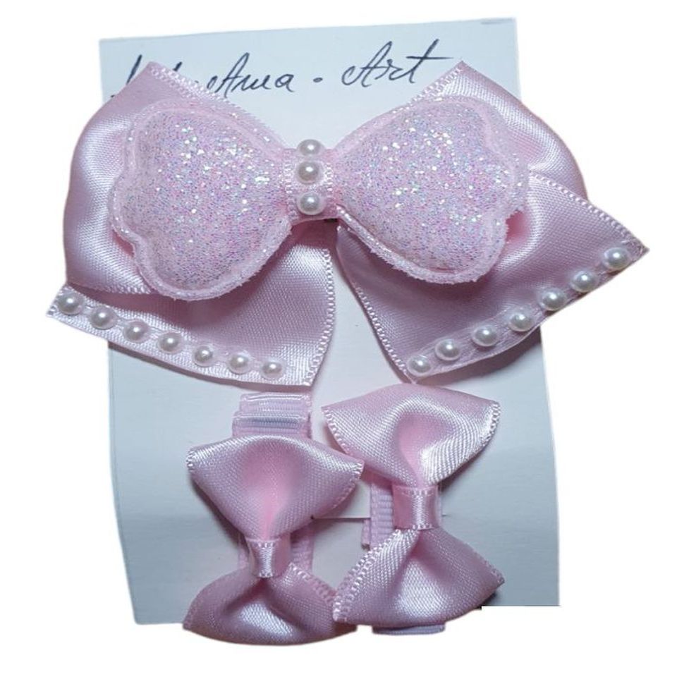 Set 3 Clama de par cu fundita, culoare roz bombon, 5x7 cm - eMAG.ro